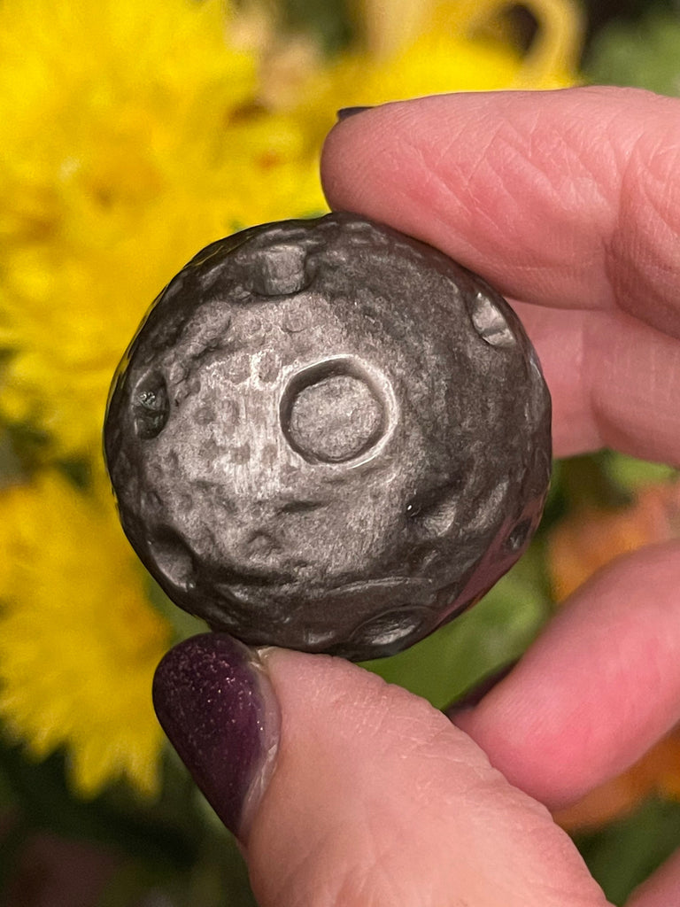 Silver Sheen Obsidian Full Moon, Polished Obsidian, Obsidian Moon Carv ...